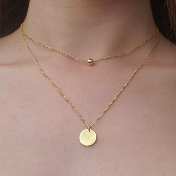 youwishbae | Jewelry | New Gold Double Layer Disc Necklace Circle Ball ...